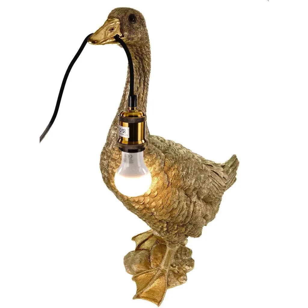 Tischlampe Gans sitzend H. 60cm antik gold – Luxurelle-Shop